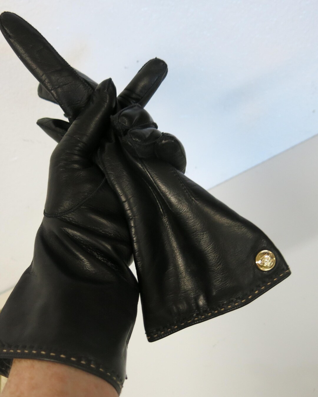 COACH Black Leather Gloves Cashmere Lined Gloves Black Kid 7 Gloves New ...