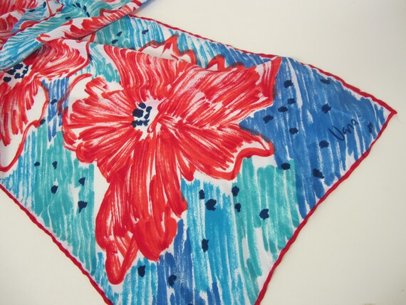 Vera Neumann Silk Scarf Long Scarf Rare Red Poppies - Gem