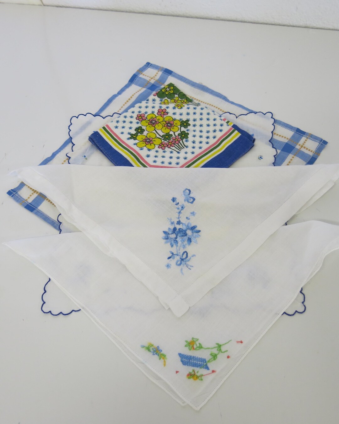 Old Fashioned Handkerchiefs Embroidery Crochet Set of 5 Blue - Etsy