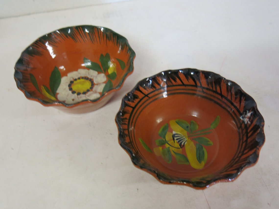 Mexican Pottery Bowls Redware Pottery Set of 2 - Etsy