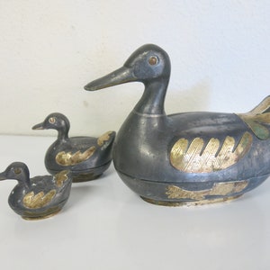 Pewter Duck Figurines Duck Boxes Pewter and Brass Duck Family | Etsy