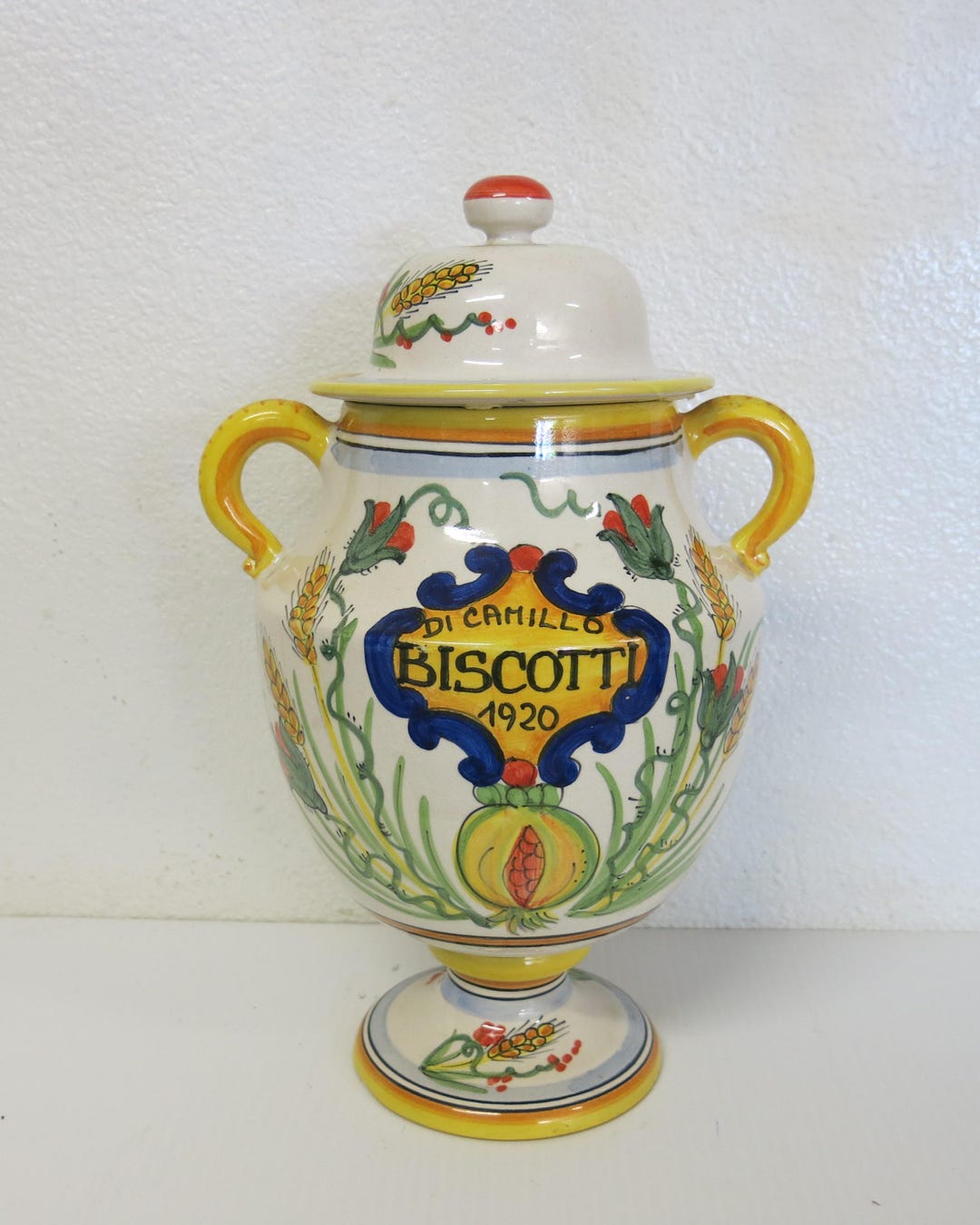 Vintage Italian Biscotti Jar: Majolica Pottery Cookie Jar, Floral Fruit ...