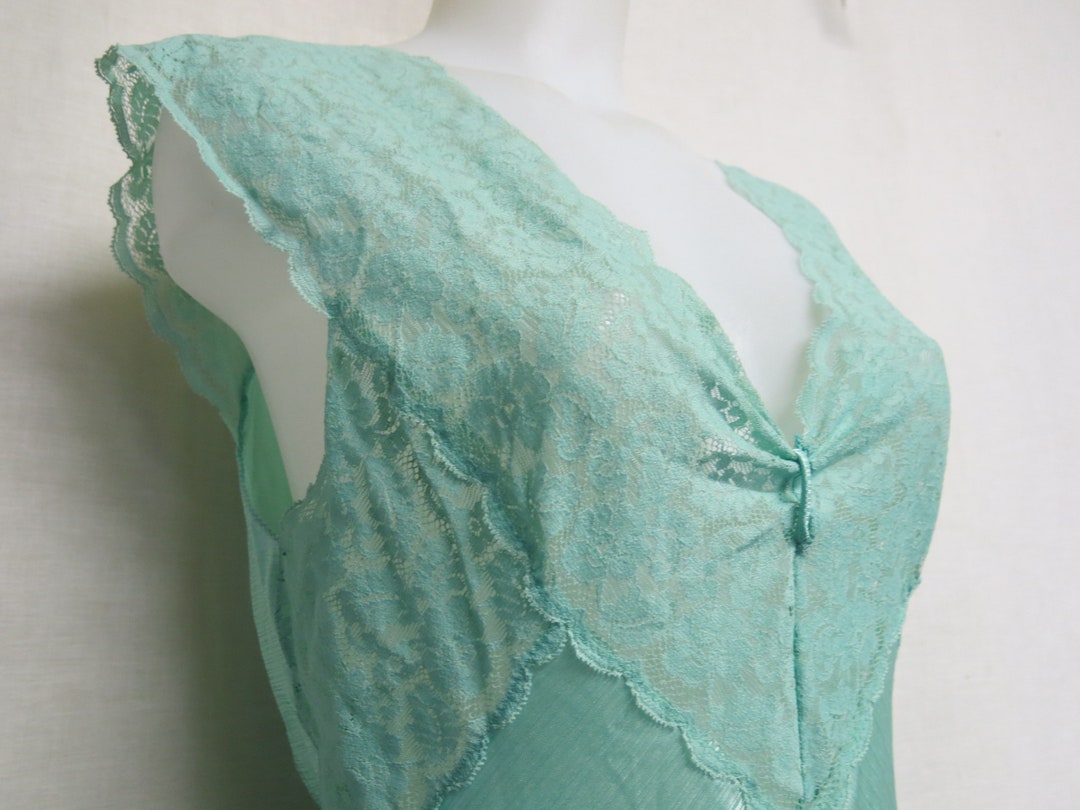 Midcentury Nylon Nightgown AQUA Stretch Lace Nightgown Full Skirt ...