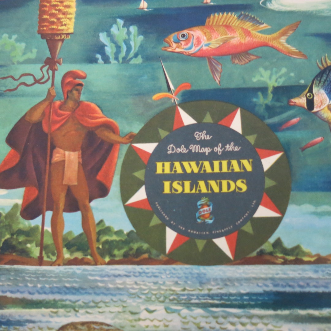 Original Vintage Travel Poster DOLE Map of Hawaiian Islands Hawaii MCM ...