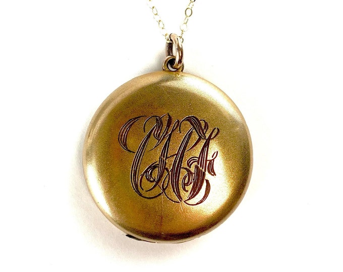 Antique Victorian Gold Filled Photo Locket Necklace Monogrammed ...