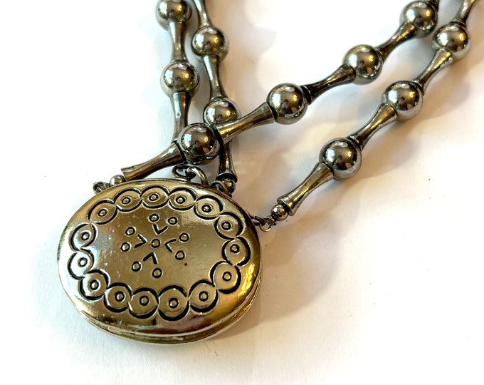 Vintage Estee Lauder Solid Perfume Necklace Moonsilver Compact Locket Pendant 1973 Southwestern ...