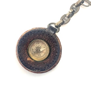 Vintage Leather Compass Victorian Pocket Watch Fob Antique Estate ...