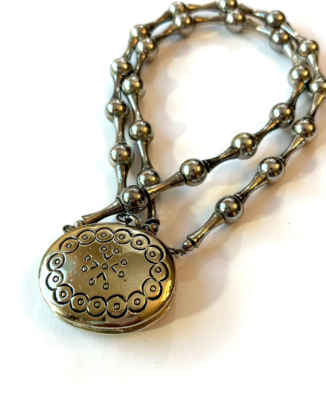 Vintage Estee Lauder Solid Perfume Necklace Moonsilver Compact Locket Pendant 1973 Southwestern ...