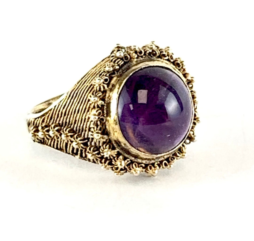 Vintage Amethyst Chinese Export Ring Silver Filigree Gold Wash February ...