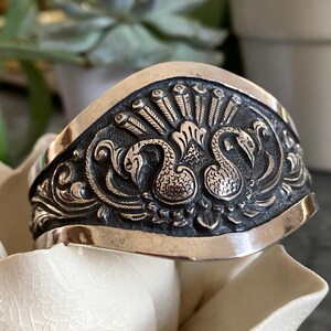 Antique 800 Silver Peacock Large Repousse Cuff Bracelet Asian Art Deco ...