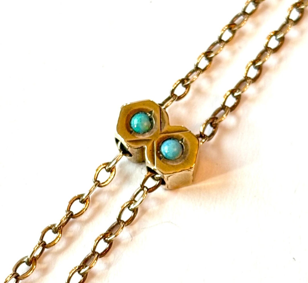 Vintage OPAL Slide Chain Necklace Victorian Lorgnette Gold Filled Charm ...