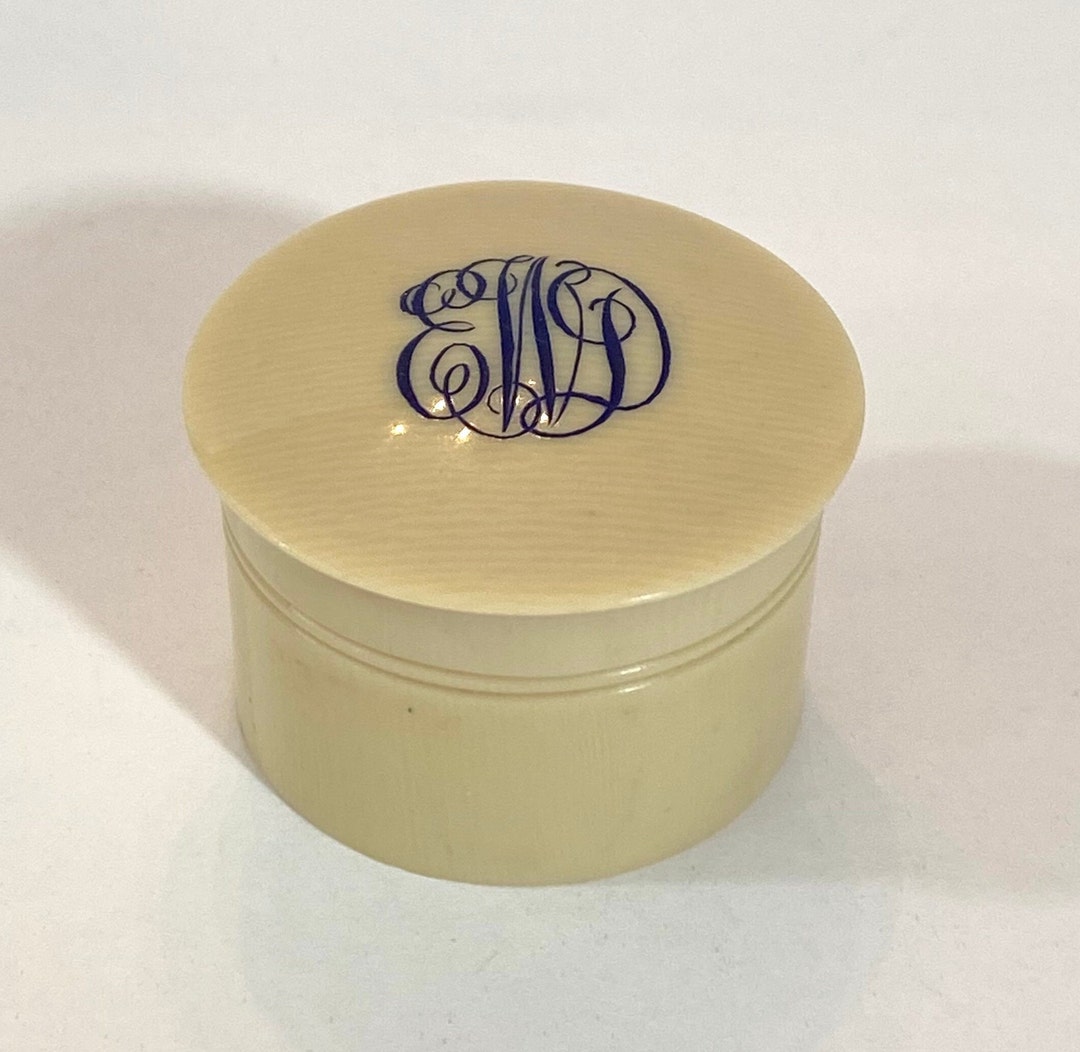 Antique Victorian Celluloid Ring Box Vintage Round Monogram Initial ...