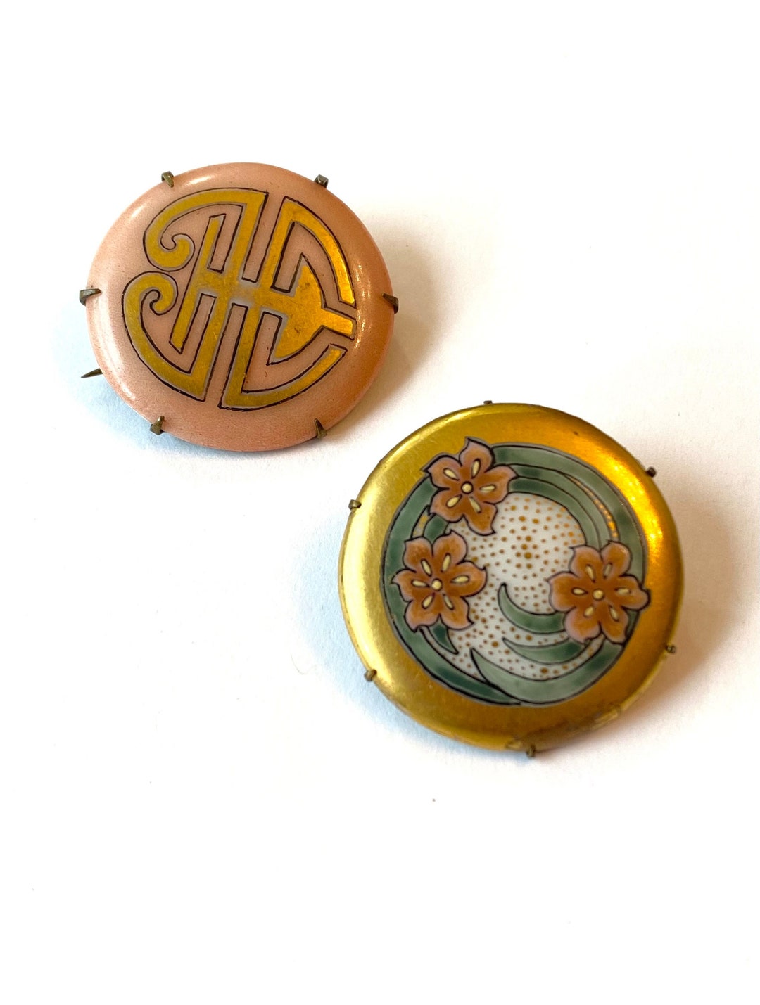 Antique Victorian Hand Painted Pin Set Vintage Edwardian HP - Etsy