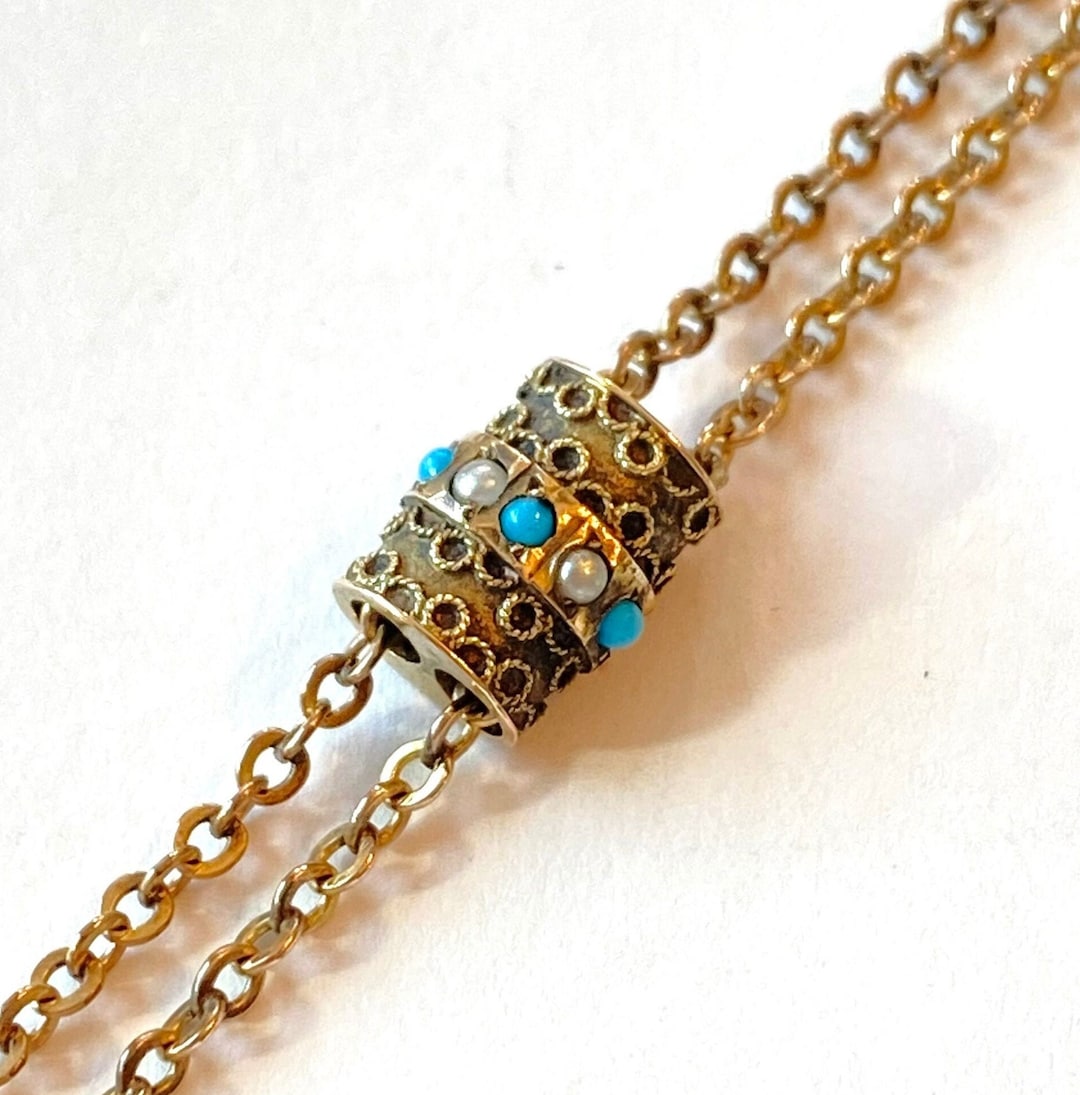 Vintage Victorian Slide Chain Necklace Long Antique Gold Filled ...