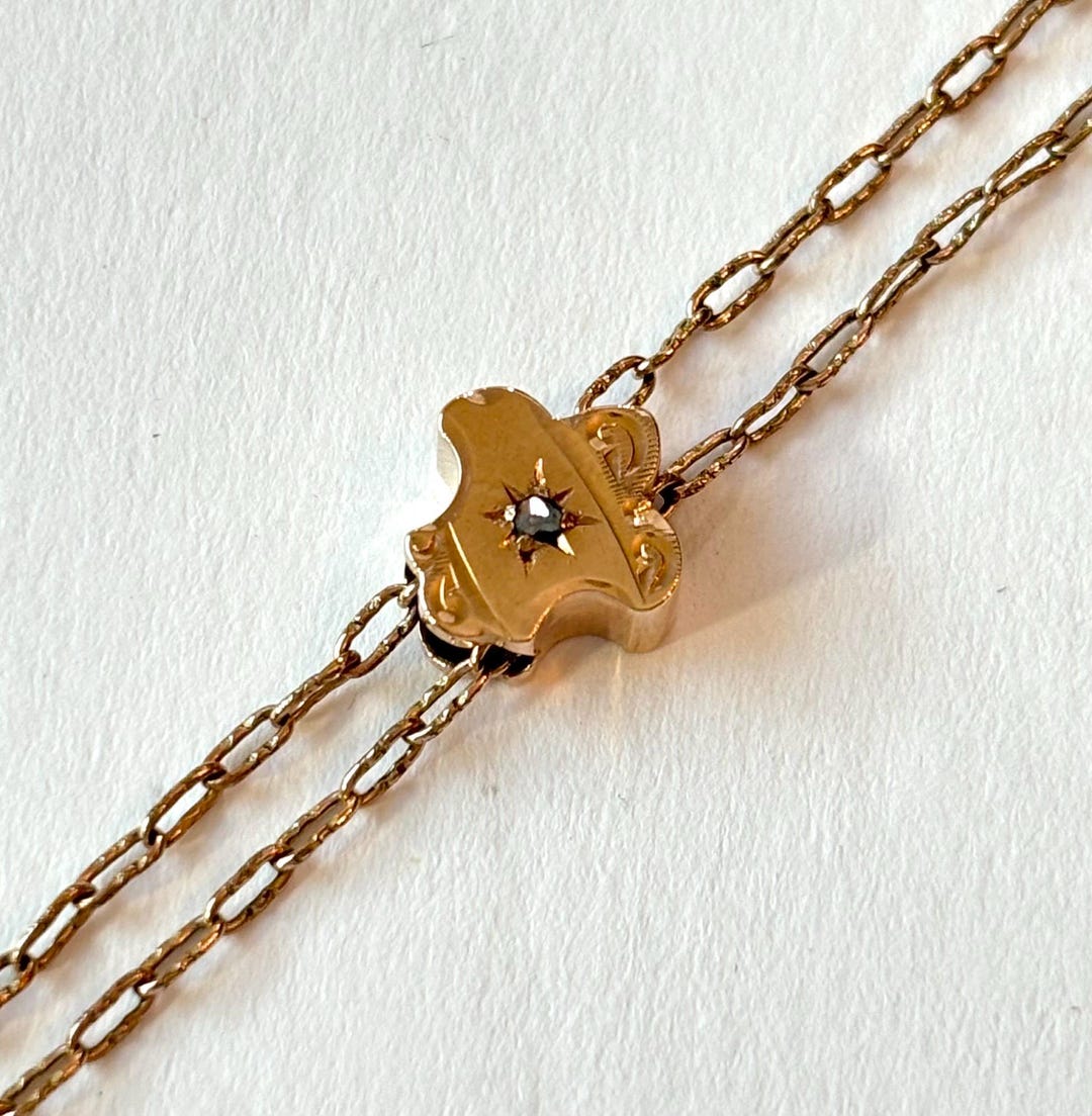 Antique DIAMOND Slide Chain Necklace Victorian Fleur De Lis Gold Filled ...