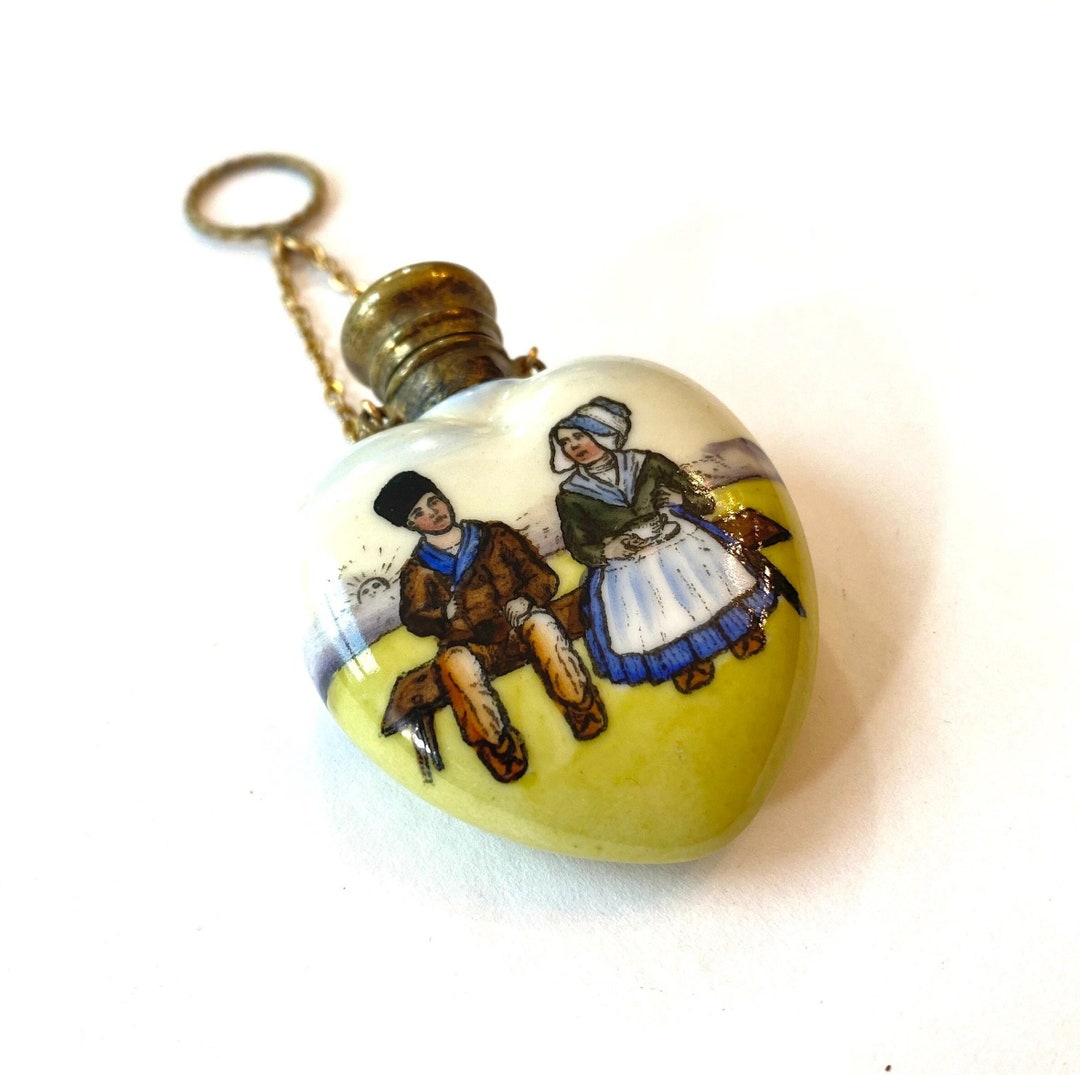 Antique Victorian Heart Perfume Bottle Vintage Hand Painted Porcelain ...