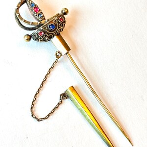 Antique Jeweled Sword Jabot Pin Art Deco Czech Scabbard Saber Blue ...