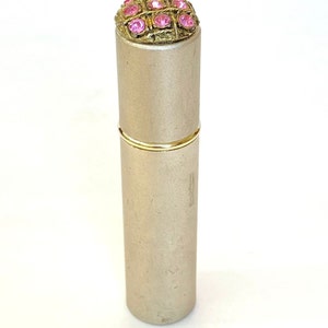 Vintage Commercial Perfume Bottle Pink Rhinestones Jeweled Silver Tone ...