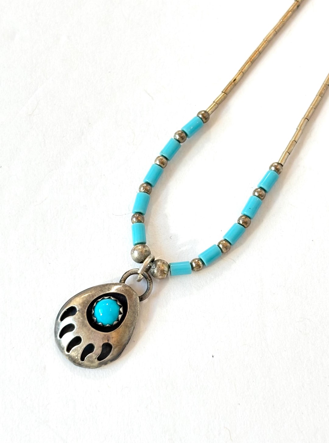 Ella Peter Navajo Turquoise Bear Paw Necklace Sterling Silver Pendant ...