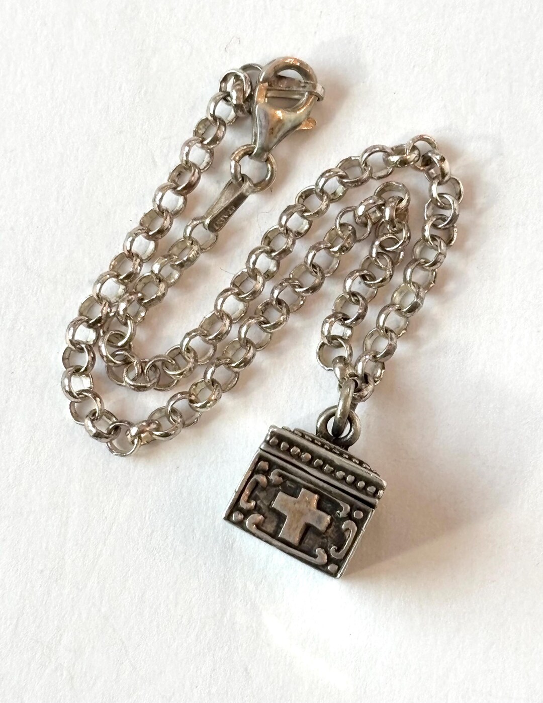 Vintage Sterling Silver Prayer Box Charm Bracelet 925 SS Moveable Chest ...