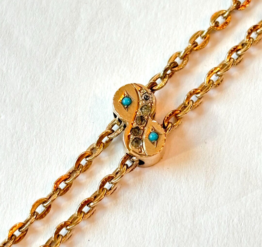 Vintage Victorian Slide Chain Necklace Antique Gold Filled Turquoise ...