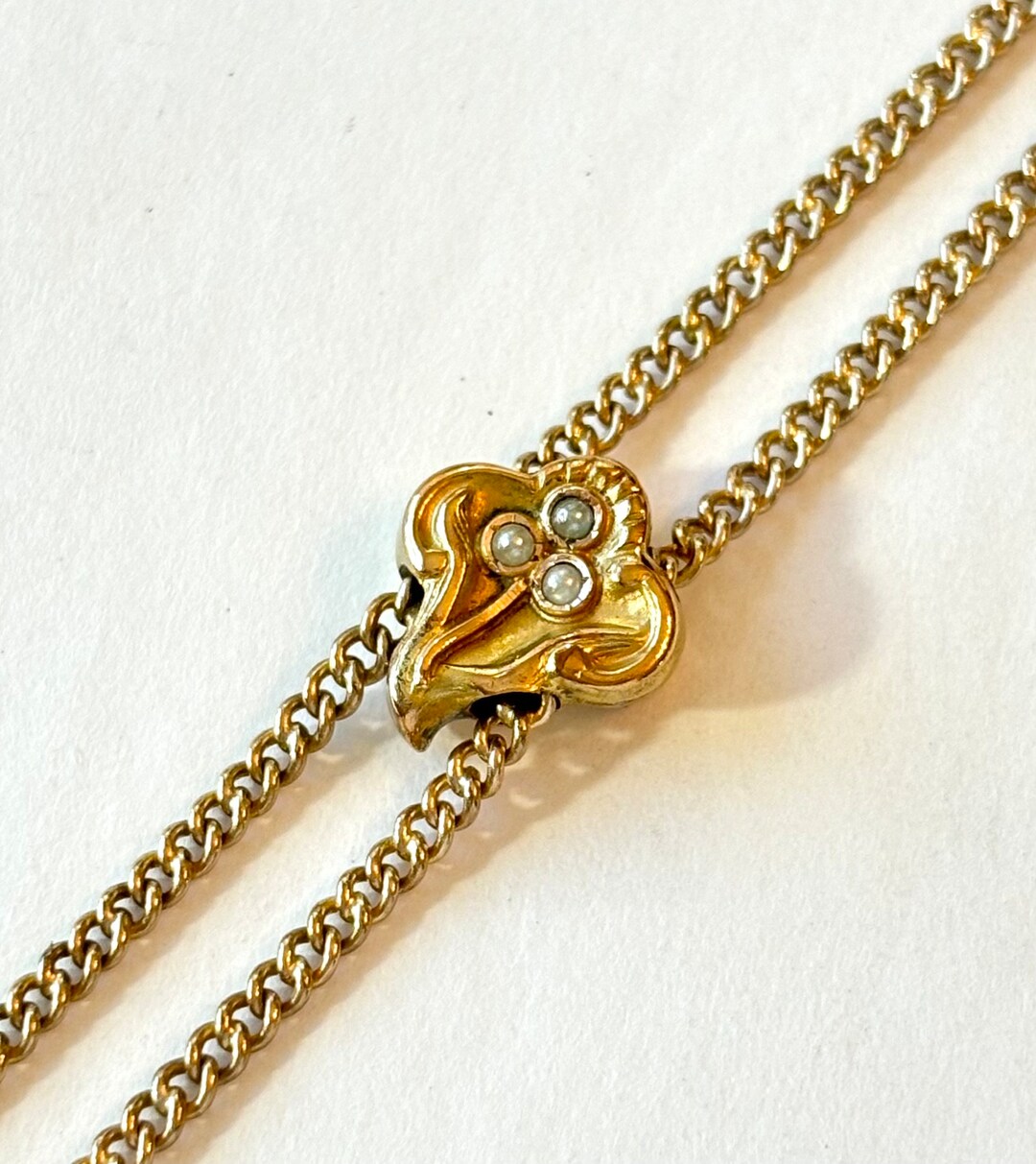 Vintage Victorian Slide Chain Necklace Antique Lily Gold Filled Pearl ...