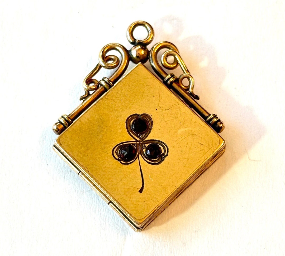 Antique Garnet Photo Locket Gold Filled Shamrock Picture Locket Pendant ...