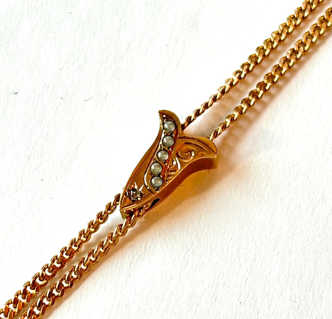 Vintage Victorian DIAMOND Slide Chain Necklace Edwardian Gold Filled ...