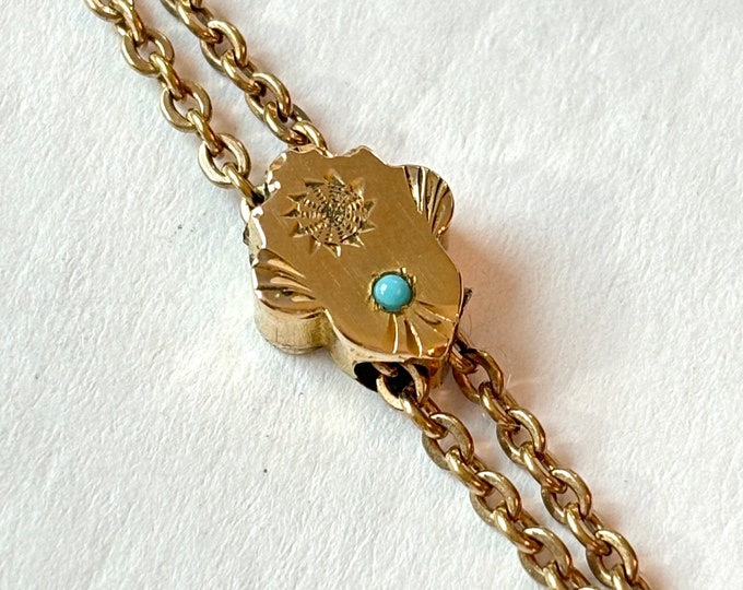 Vintage Victorian Slide Chain Necklace Antique Gold Filled Turquoise ...