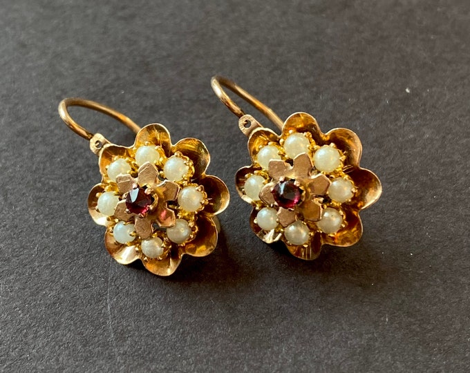 Vintage Victorian Rose Gold Filled Drop Earrings Pearl & Ruby - Etsy