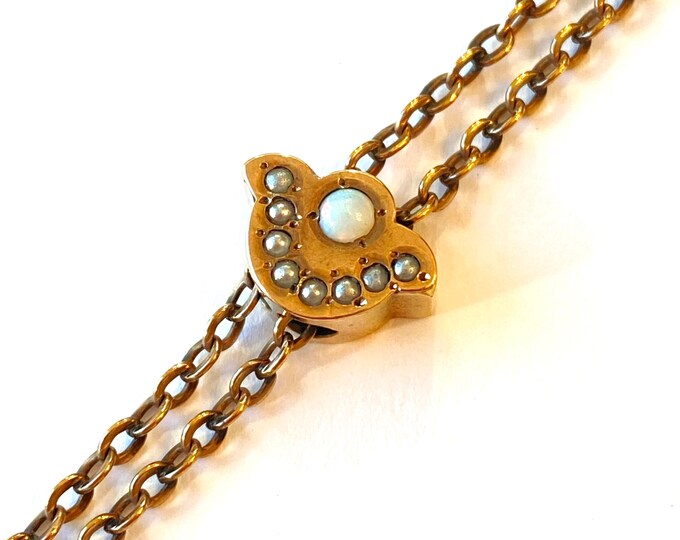 Vintage OPAL Slide Chain Necklace Victorian Lorgnette Gold Filled ...