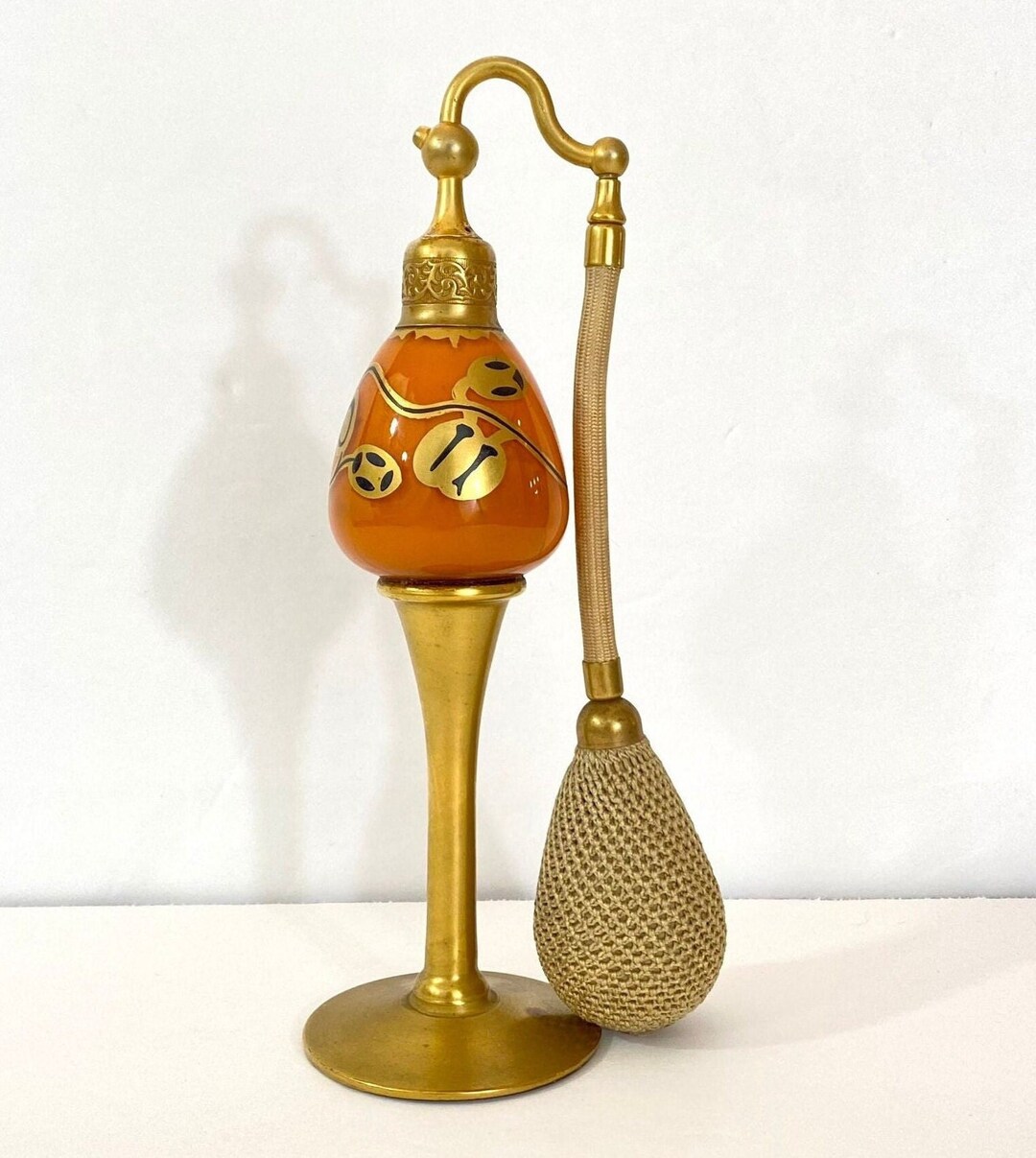 Vintage Devilbiss Perfume Atomizer Antique Art Deco Glass Orange Enamel ...