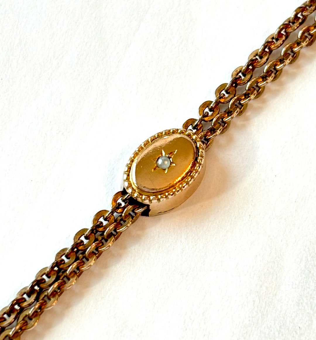 Vintage Victorian Slide Chain Necklace Antique Gold Filled Pearl ...