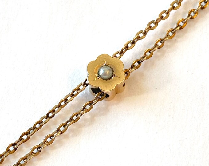 Vintage Victorian Slide Chain Necklace Antique Gold Filled Pearl Flower ...