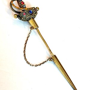 Antique Jeweled Sword Jabot Pin Art Deco Czech Scabbard Saber Blue ...
