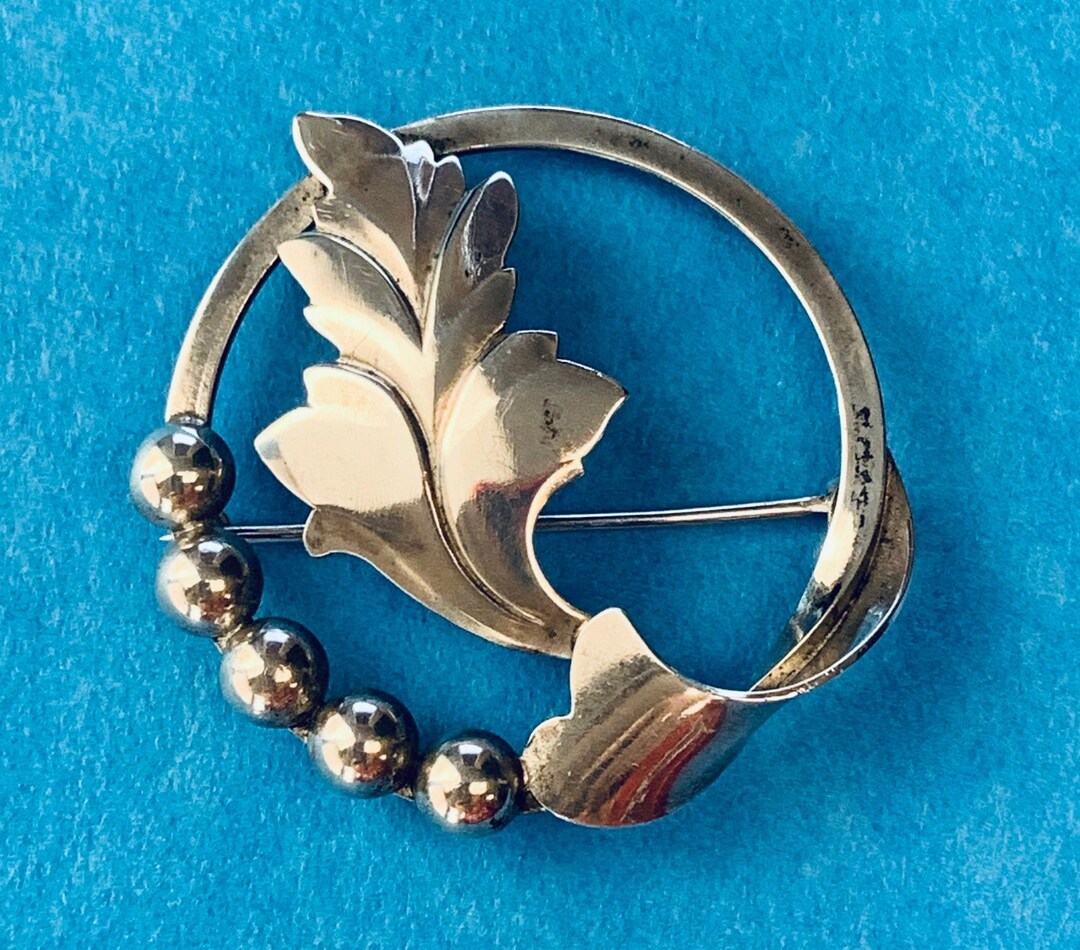 Vintage Sterling Silver Leaf Circle Pin Pendant Mid Century Signed HSB ...
