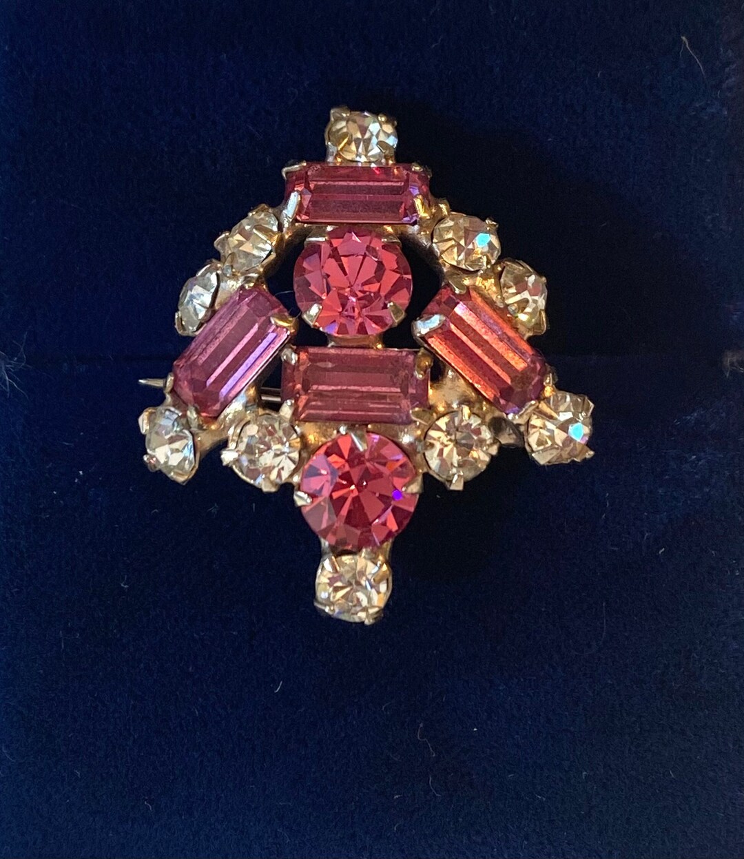 Vintage Rhinestone Watch Pin Mid Century Small Pink & Clear Stone Tree ...