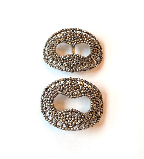 Antique French Cut Steel Shoe Buckle Pair Victorian S… - Gem