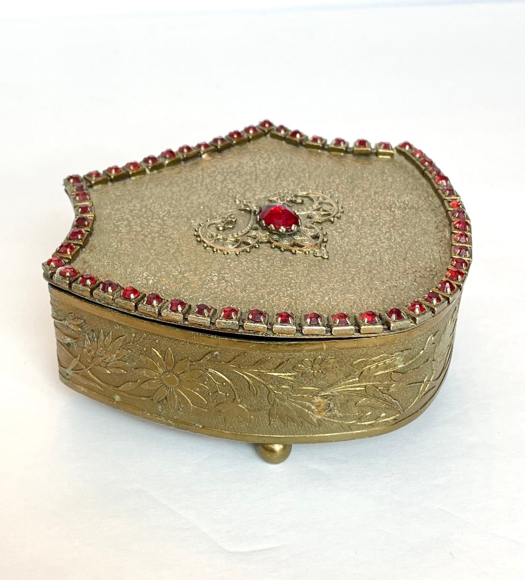 Antique Jeweled Jewelry Box Victorian Casket Gold Gilt Brass Jewels ...