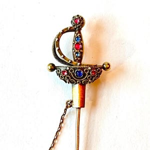 Antique Jeweled Sword Jabot Pin Art Deco Czech Scabbard Saber Blue ...