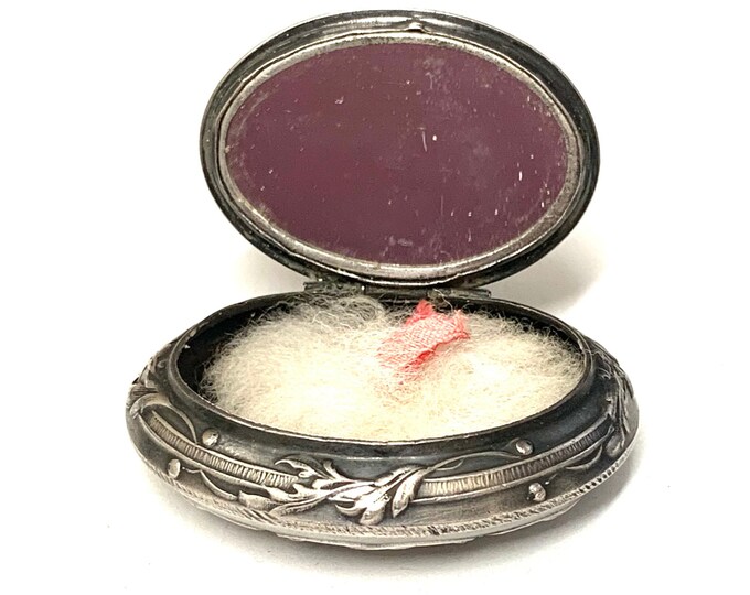 Antique French Silver Plate Powder Compact W Puff Vintage Beaune France ...