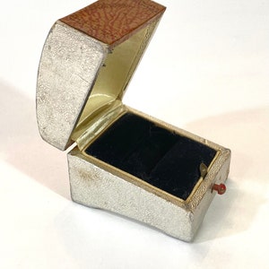 Antique Art Deco Silver & Gold Ring Box Black Velvet Push Button ...