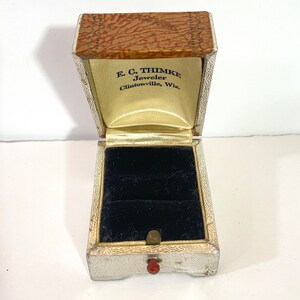 Antique Art Deco Silver & Gold Ring Box Black Velvet Push Button ...