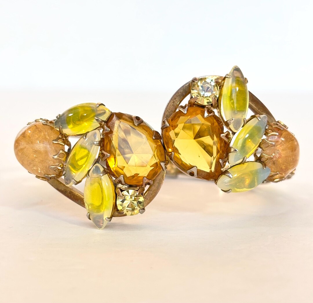 Vintage Juliana Rhinestone Clamper Bracelet Yellow D & E Delizza Elster ...