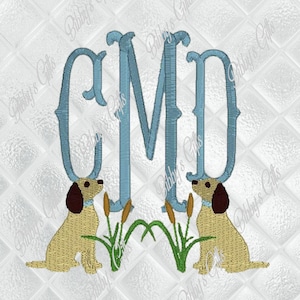 Dog Cattails Monogram Frame-embroidery Design-machine Embroidery ...