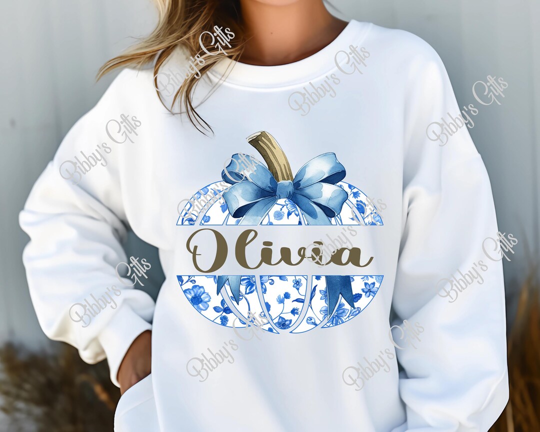 Blue Delft Split Pumpkin and Bows-png Digital Download-sublimation-fall ...