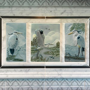 Great Blue Heron, Heron, Ceramic Tile, Relief Sculpture, Tile, Plaque 4 ...