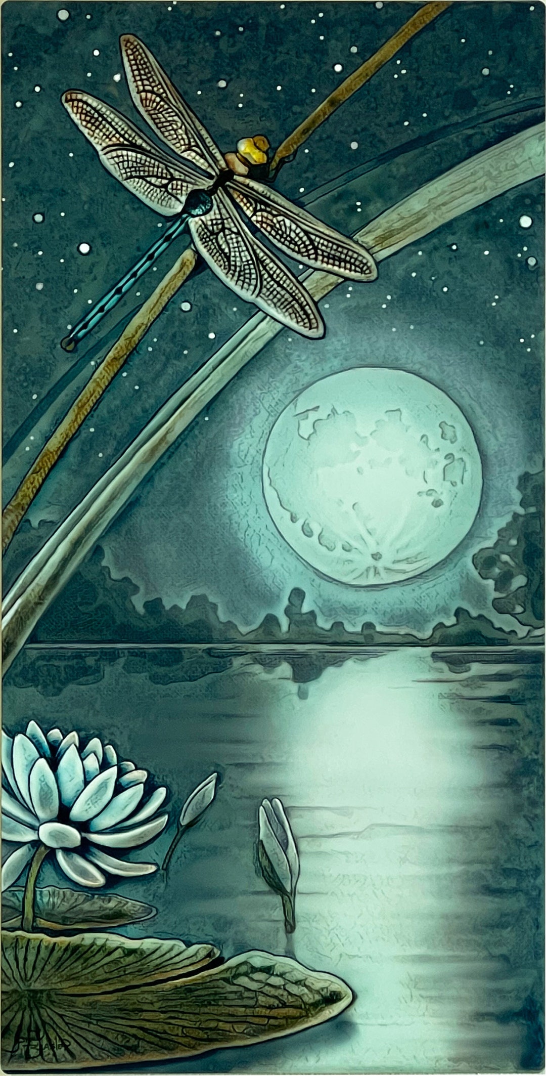 Dragonfly Moon Metal Art Print, Wall Art 9x18 Inches, for Dragonfly ...