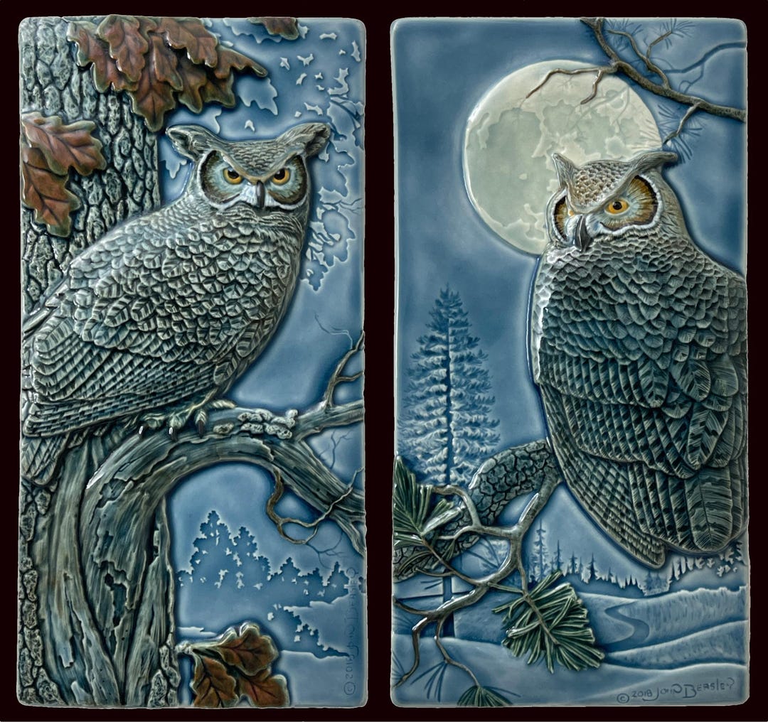 Owl Pair, Owls, Ceramic Tile, Night Owl, Night Shift Art Tiles, Wall ...