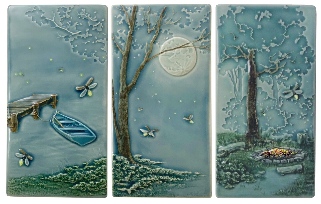 Fireflies Triptych, Ceramic Tiles, Ceramic Wall Art, Set of Three ...